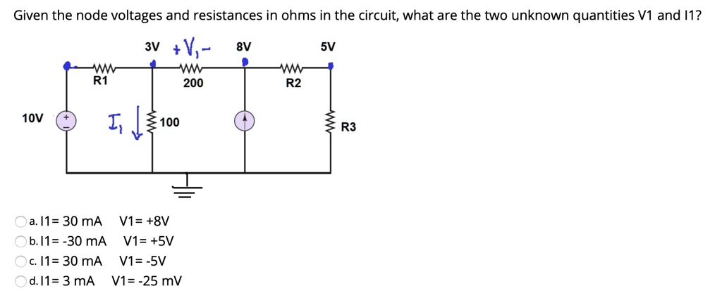 SOLVED: Given the node voltages and resistances in ohms in the circuit, what are the two unknown ...
