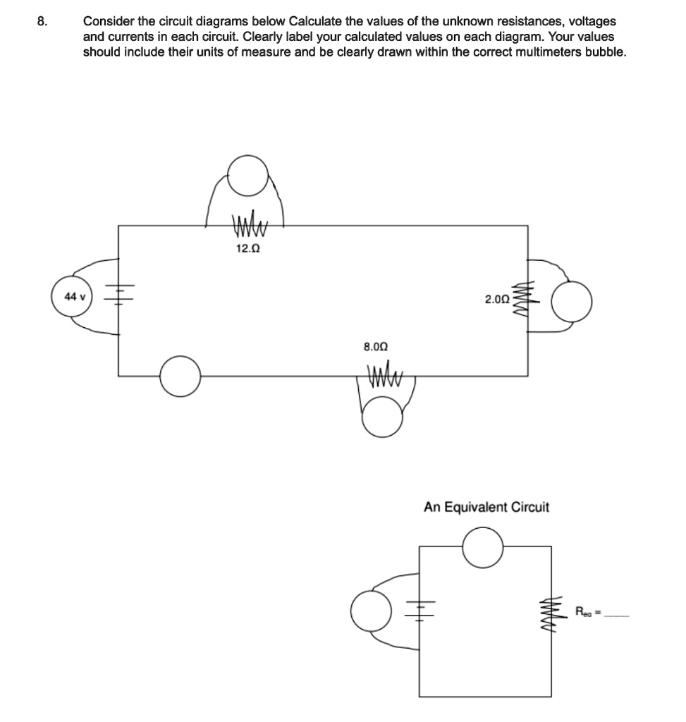 consider the circuit diagrams below calculate the values of the unknown resistances voltages and ...