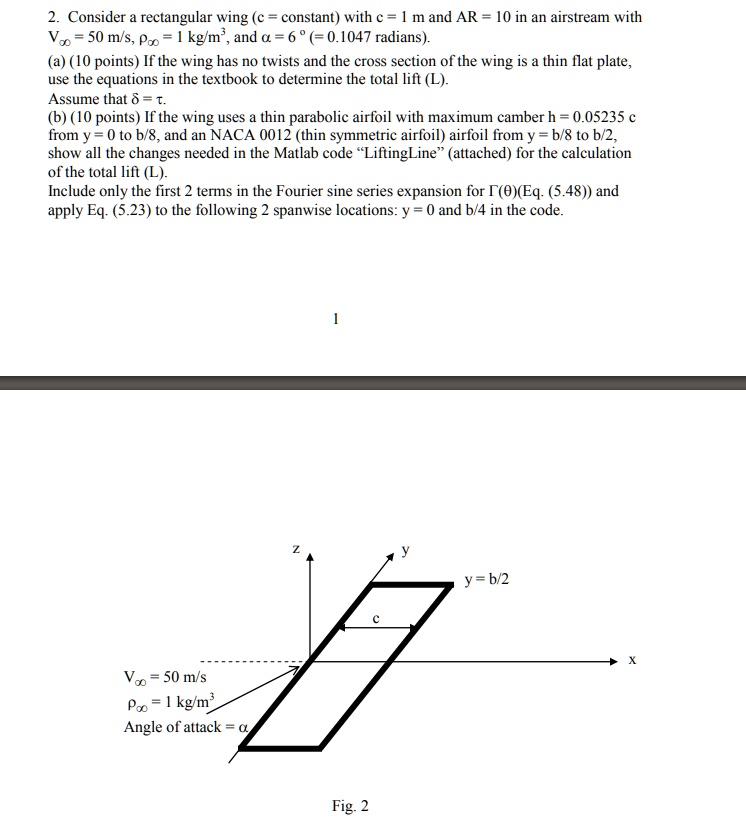 SOLVED: Consider a rectangular wing (c = constant) with c = 1 m and AR ...