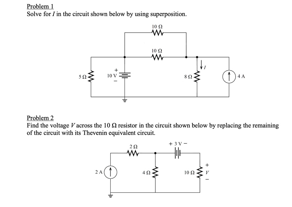 SOLVED: 'Problem 1 Solve for I in the circuit shown below by using superposition. 10 9 50 10 V 8 ...
