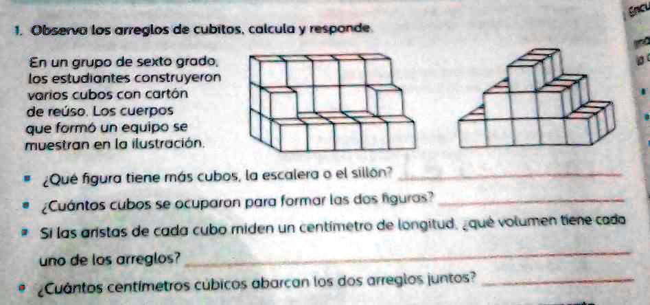 SOLVED: observa los arreglos de cubitos, calcula y responde Observa los ...