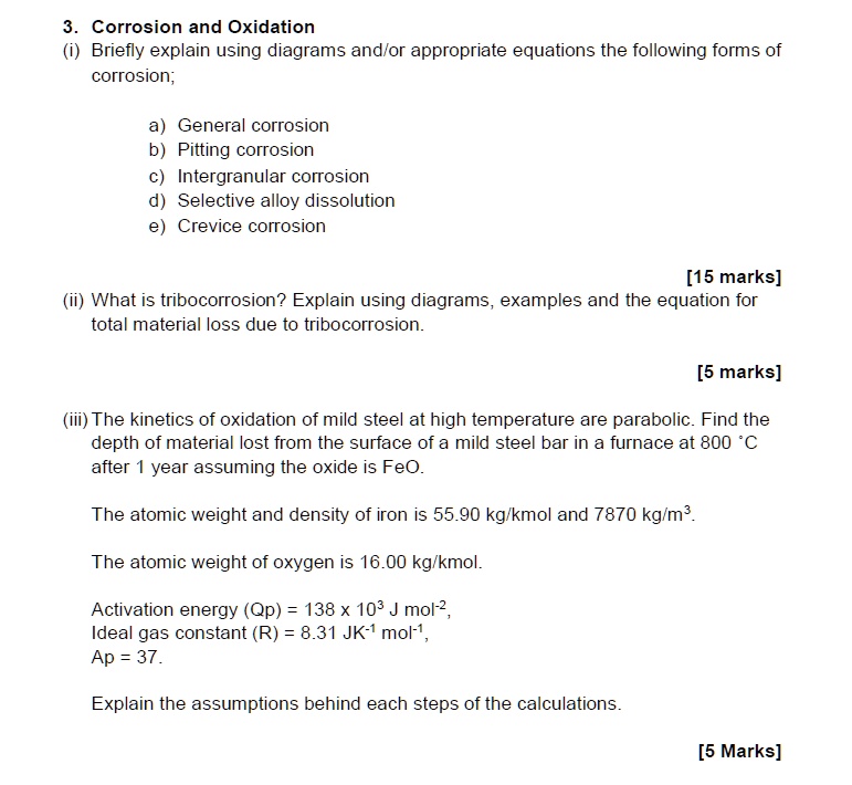 SOLVED: 3. Corrosion and Oxidation (i) Briefly explain using diagrams ...