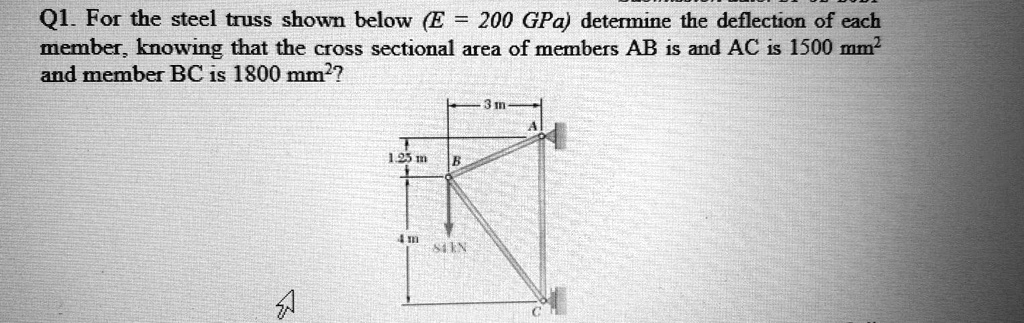 Q1. For the steel truss shown below (E = 200 GPa) determine the deflection of each member ...