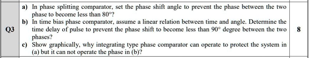 SOLVED: In a phase splitting comparator, set the phase shift angle to ...