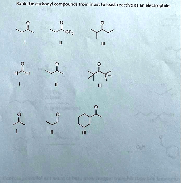 Rank the carbonyl compounds from most to least reactive as an electrophile. Rank the carbonyl ...