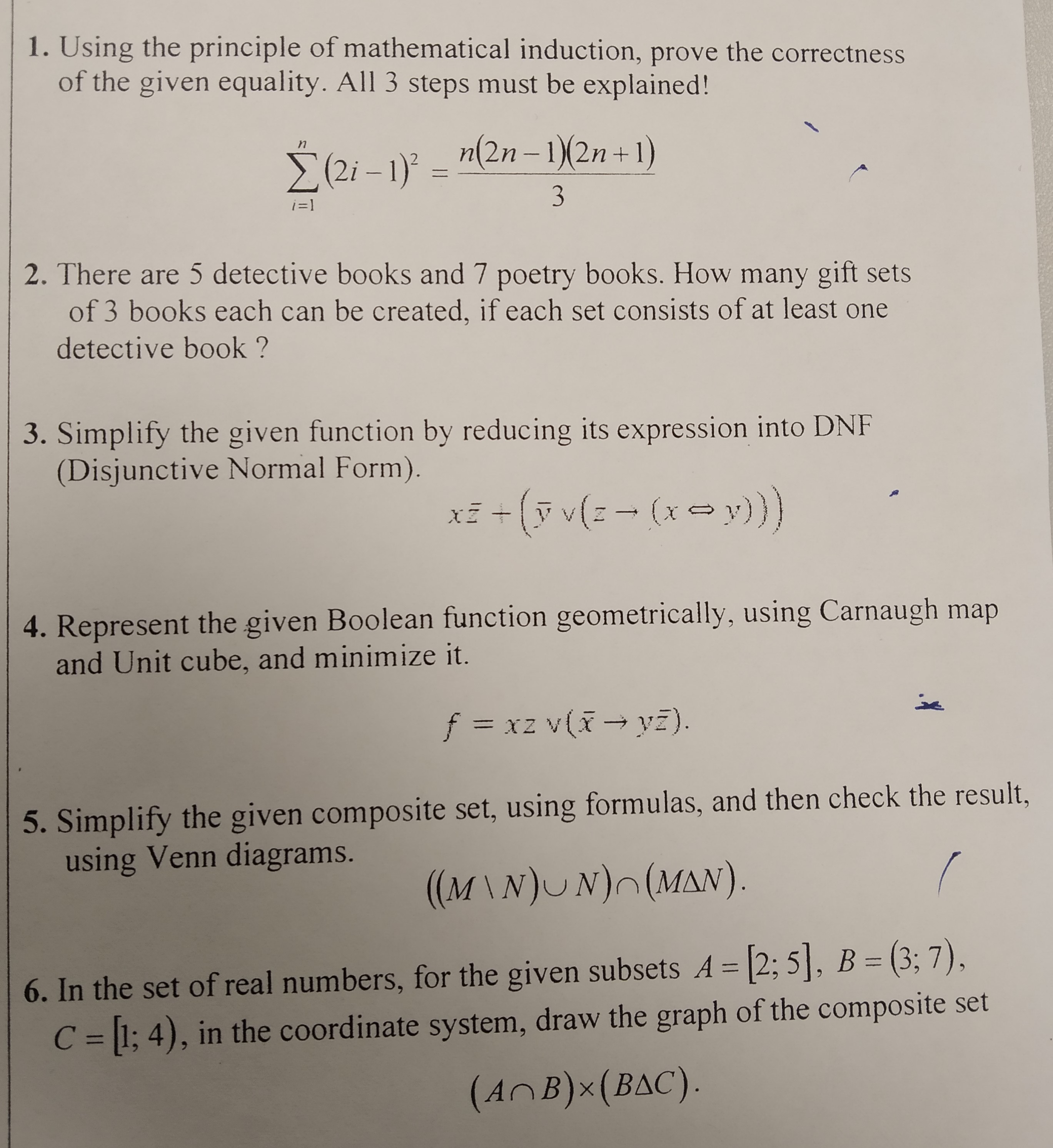 1. Using the principle of mathematical induction, prove the correctness of the given equality ...