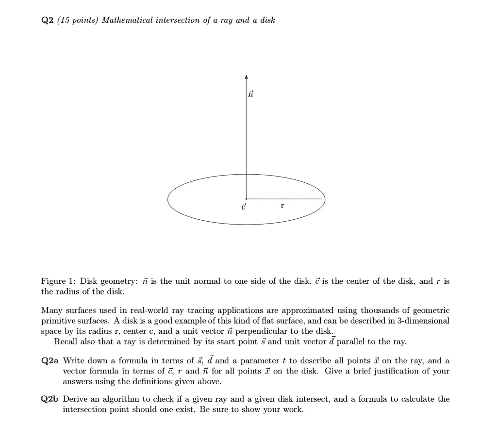 SOLVED: Q2 (15 points) Mathematical intersection of ray and disk Figure ...