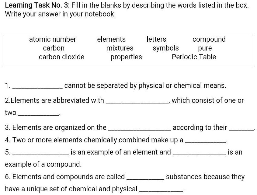 SOLVED: Learning Task No. 3: Fill in the blanks by describing the words ...