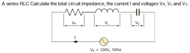 SOLVED: A series RLC circuit: Calculate the total circuit impedance, the current I, and voltages ...