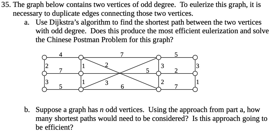 VIDEO solution: "35. The graph below contains two vertices of odd degree: To eulerize this graph ...