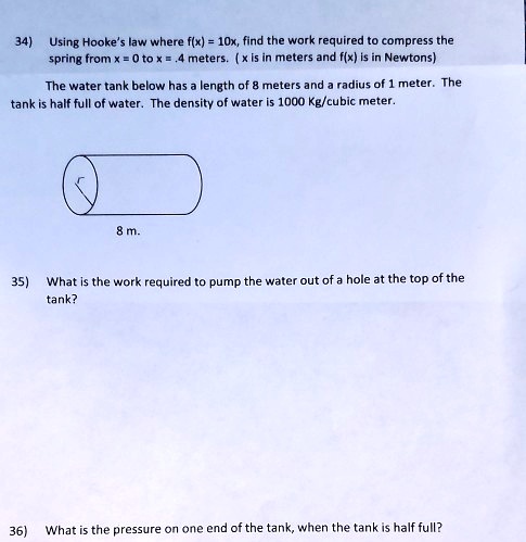 SOLVED: Using Hooke' Iaw where flx) = 1Ox, find the wotk required compress spring from to ...