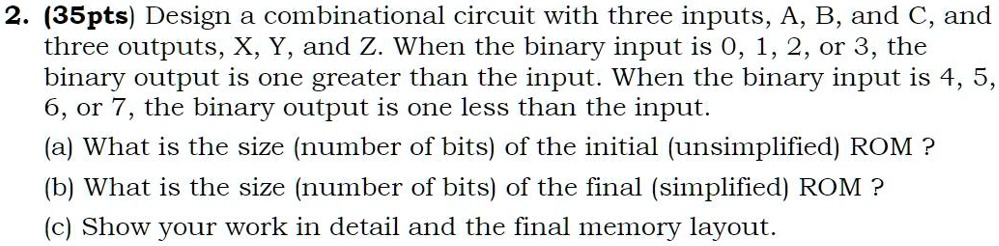 SOLVED: Design a combinational circuit with three inputs, A, B, and C, and three outputs, X, Y ...