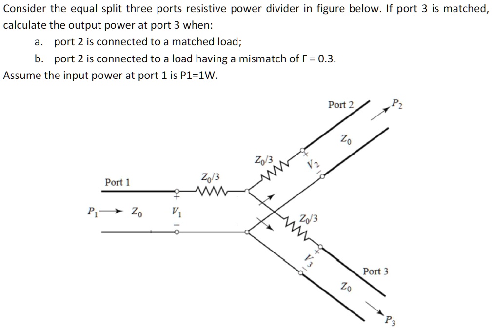 Consider the equal split three ports resistive power divider in figure below. If port 3 is ...