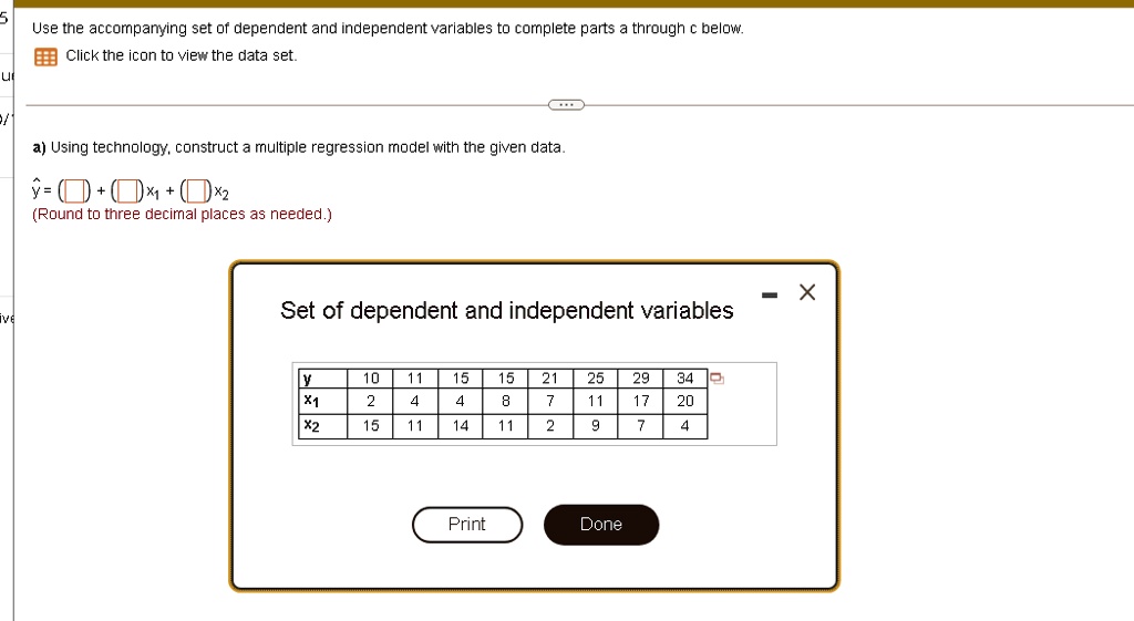 Solved Using Technology Construct A Multiple Regression Model With The Given Data Interpret 9795