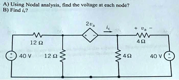 SOLVED: Using Nodal analysis, find the voltage at each node. Find i2. 12Î© 9Î© 40V 12Î© 9Î© 49Î ...