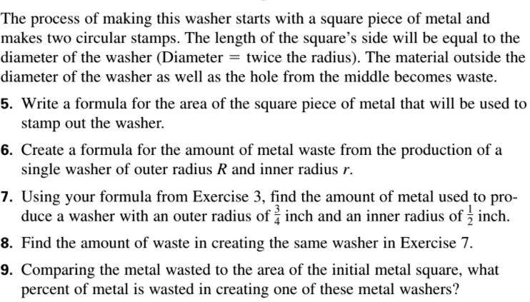 SOLVED: The process of making this washer starts with a square piece of ...