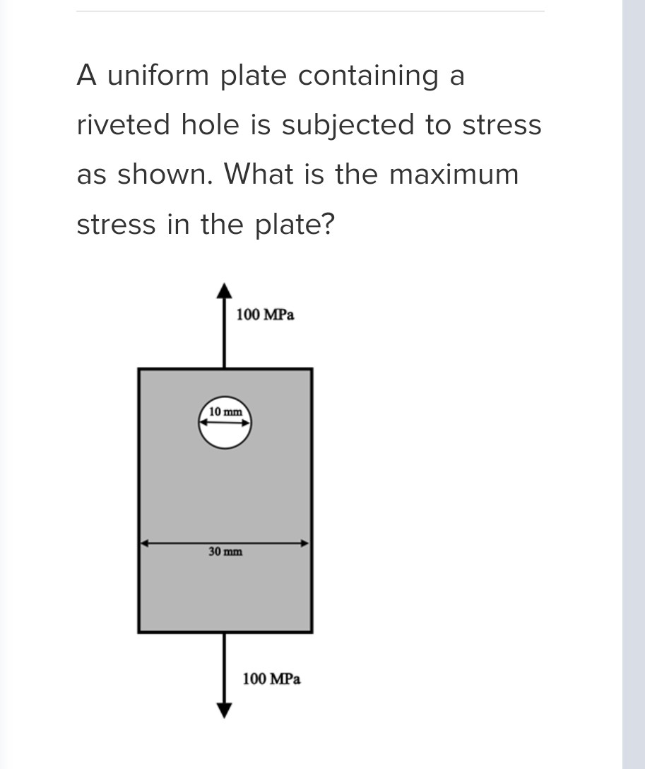 SOLVED: A uniform plate containing a riveted hole is subjected to ...