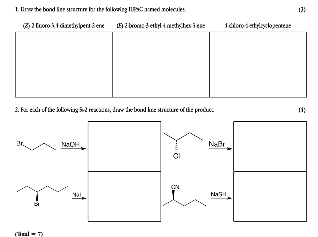 SOLVED: 1. Draw the bond line structure for the following IUPAC named molecules (3) (Z)-2-fluoro ...