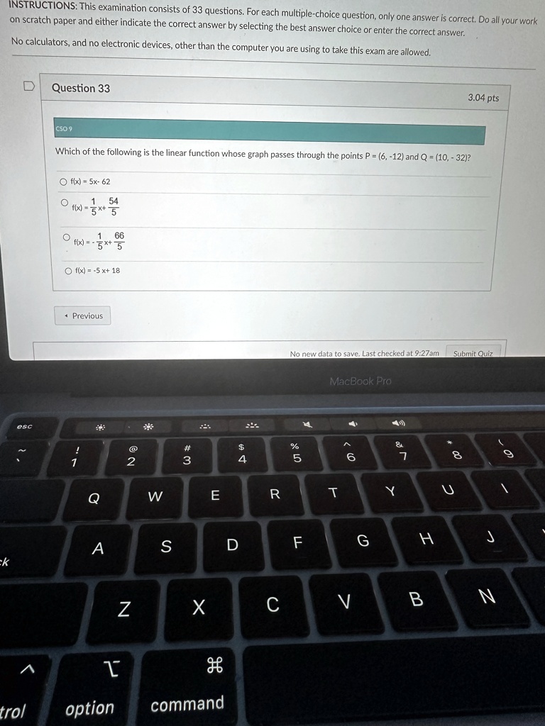 SOLVED: INSTRUCTIONS: This examination consists of 33 questions. For each multiple-choice ...