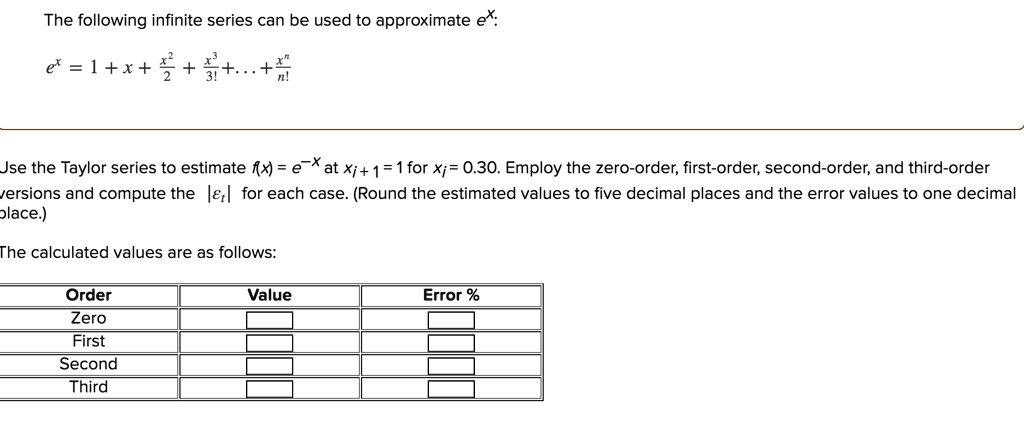 the following infinite series can be used to approximate ex e 1x 2 3 3 ...
