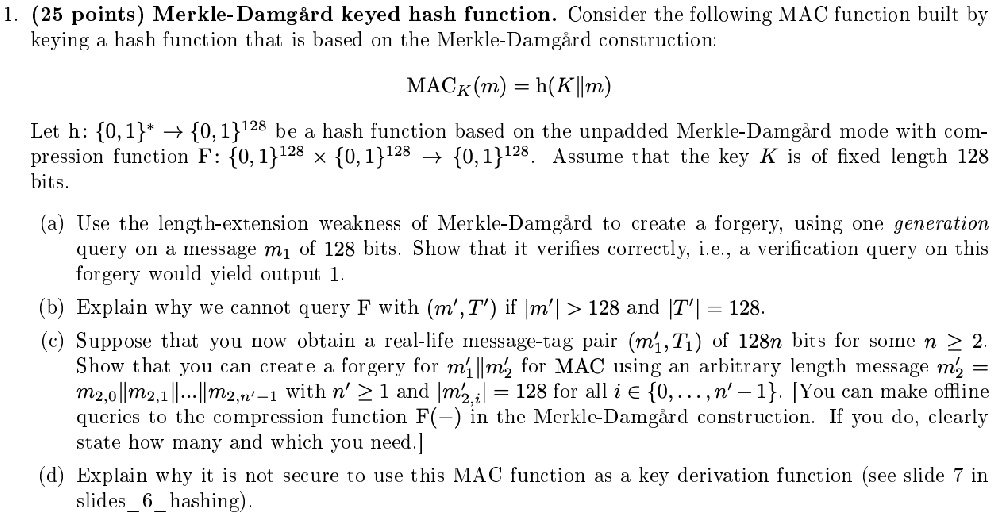 Video Solution 25 Points Merkle Damgard Keyed Hash Function Consider The Following Mac
