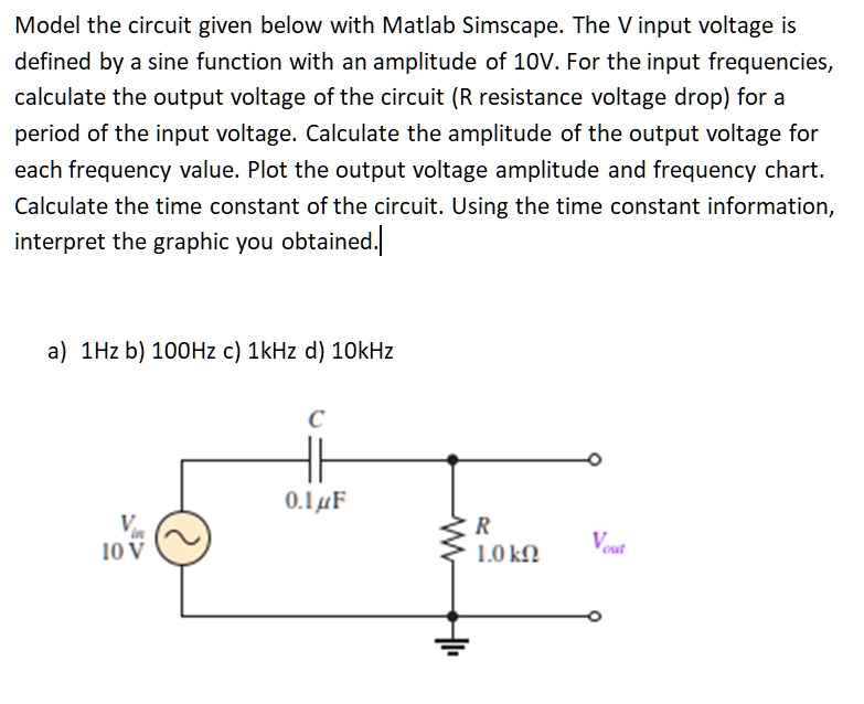 SOLVED: Model the circuit given below with Matlab Simscape. The V input voltage is defined by a ...