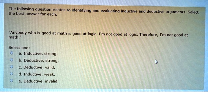 Solved The Following Question Relates To Identifying And Evaluating Inductive And Deductive