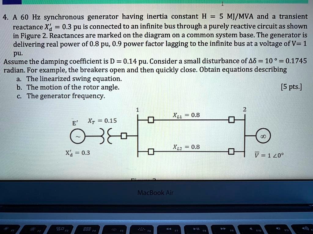 4 a 60 hz synchronous generator having inertia constant h 5 mjmva and a transient reactance x03 ...