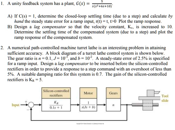 5. A unity feedback system has a plant, G(s) = s(s^2+6s+10). A) If C(s ...