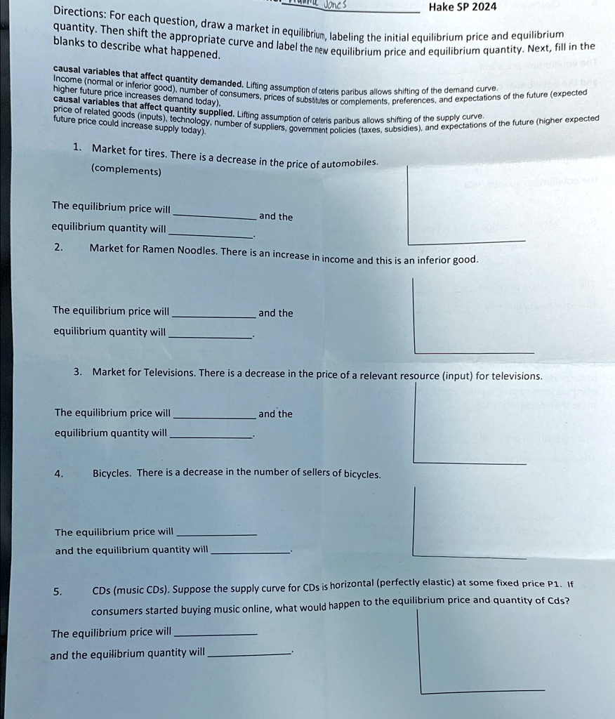 Jones Hake SP 2024 Directions: For each question, draw a market in ...