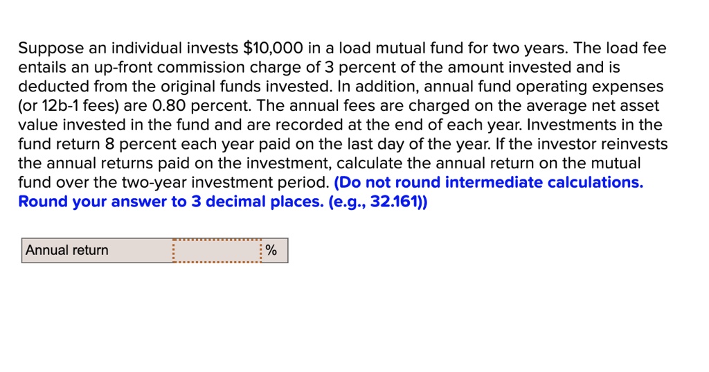 Suppose an individual invests 10,000 in a load mutual fund for two ...