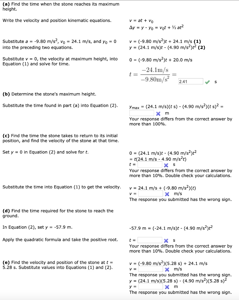 a find the time when the stone reaches its maximum height write the ...