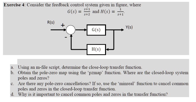 SOLVED: Exercise 4: Consider the feedback control system given in the figure, where G(s) = (s+1 ...