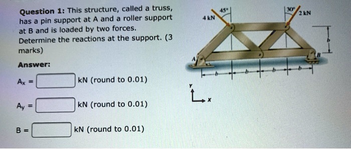 SOLVED: Question 1: This structure, called a truss; has a pin support at A and roller support at ...