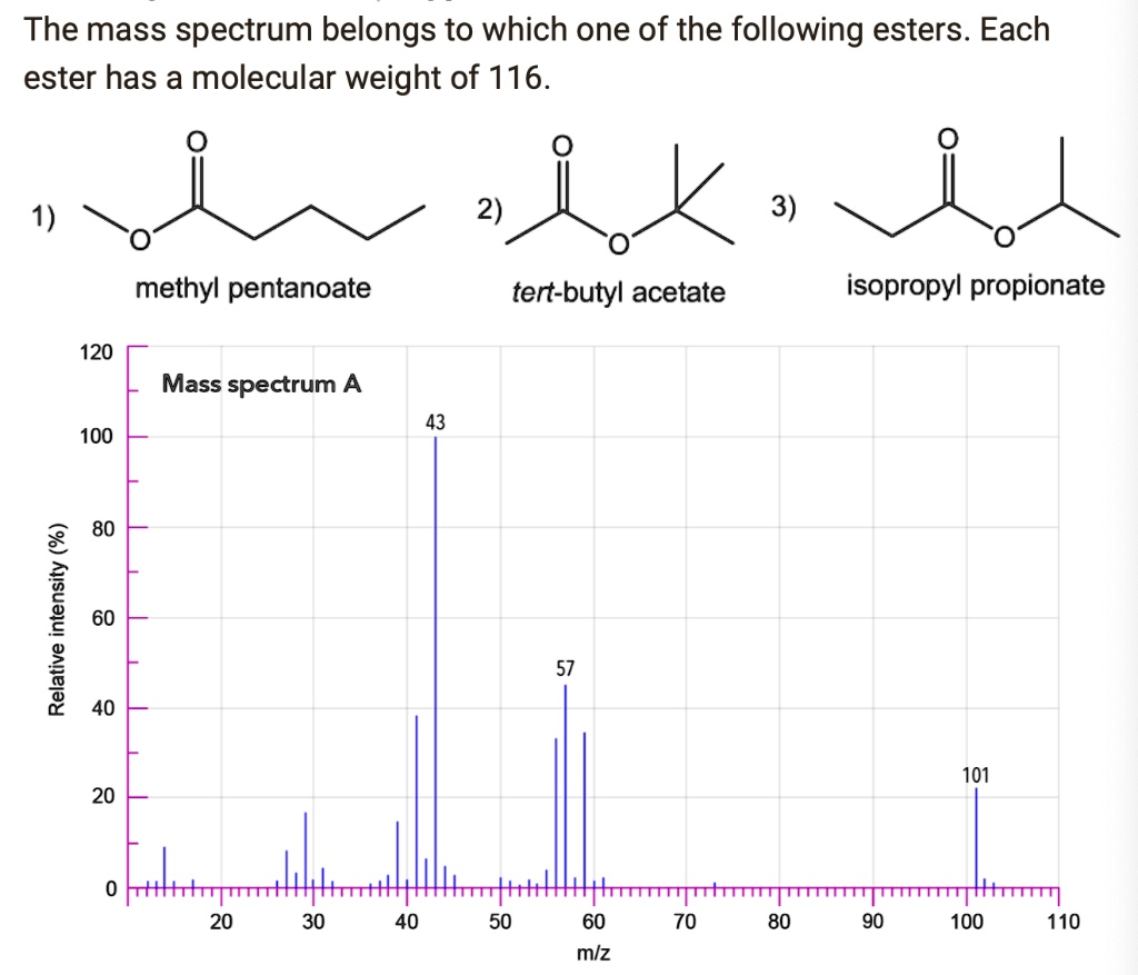 the mass spectrum belongs to which one of the following esters each ester has a molecular weight ...