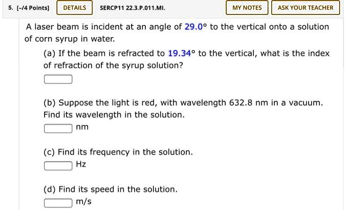4 points details sercpt1 223p011mi my notes ask your teacher a laser ...