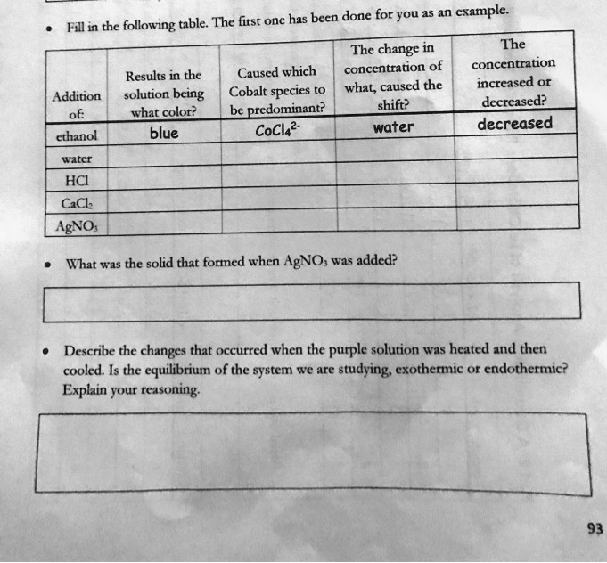 SOLVED: The first one has becn done for you a5 an example: Fill in the ...