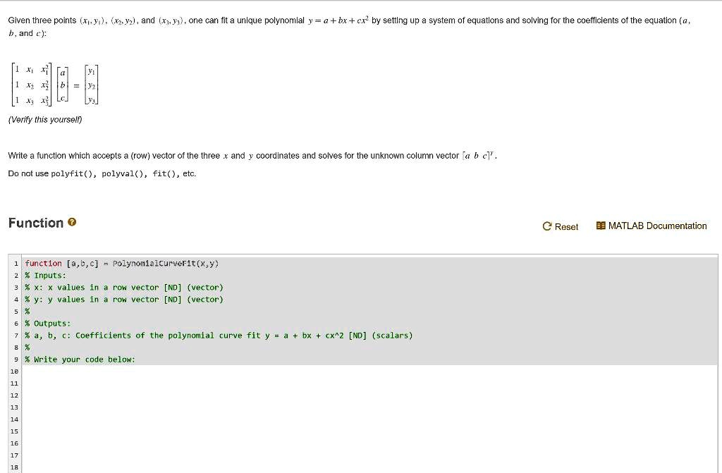 Solved 2nd Order Polynomial Curve Fitting Given Three Points X1y1 X2y2 And X3y3 One