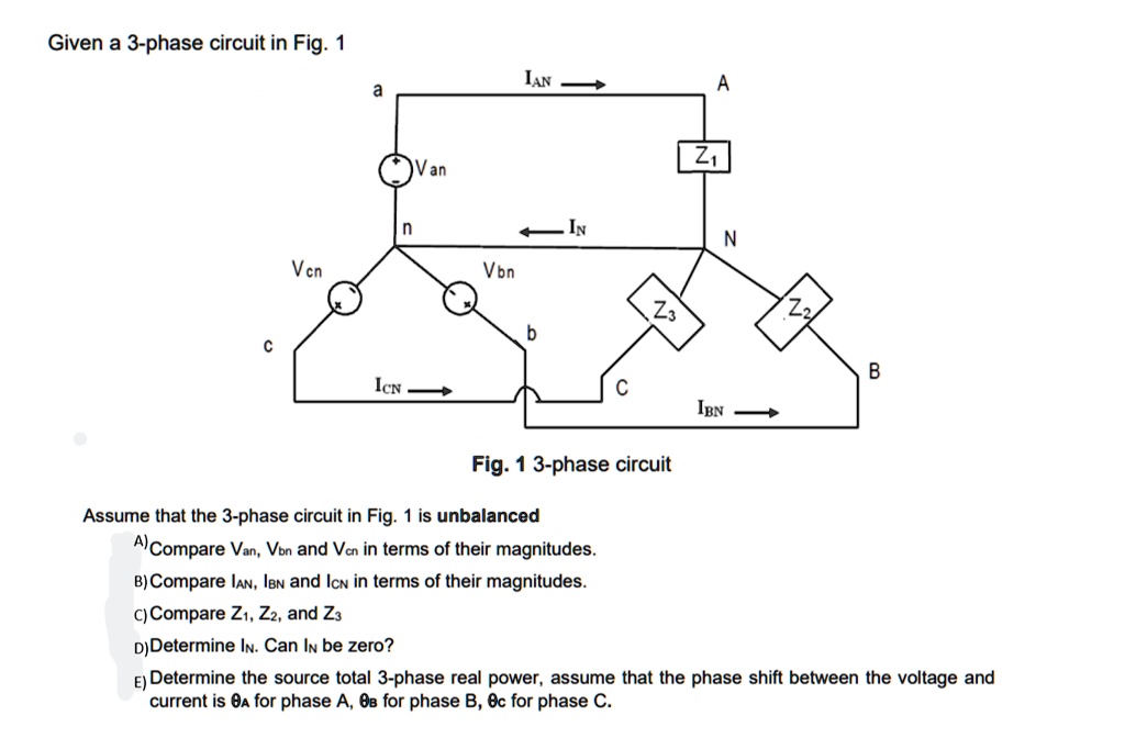 please do all parts a e given a 3 phase circuit in fig ian van vcn vbn ...