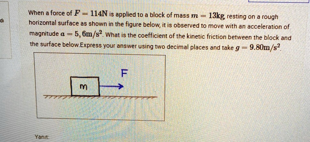SOLVED: When a force of F = 114 N is applied to a block of mass m = 13 kg resting on a rough ...