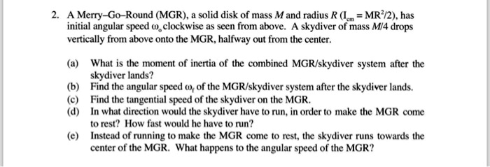 SOLVED: A Meny-Go Round (MGR) solid disk of mass M and radius R ( MR /2 ...
