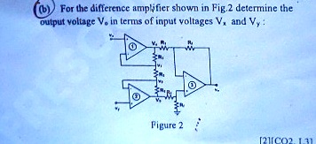 (b) For the difference amplifier shown in Fig.2 determine the output voltage Vo in terms of ...