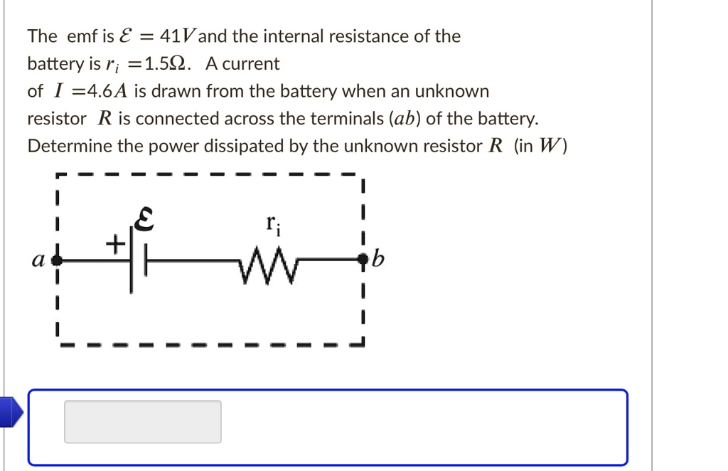 SOLVED: The emf is â‚¬ = 41V and the internal resistance of the battery ...