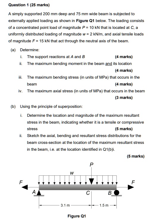 question 1 25 marks a simply supported 200 mm deep and 75 mm wide beam is subjected to ...