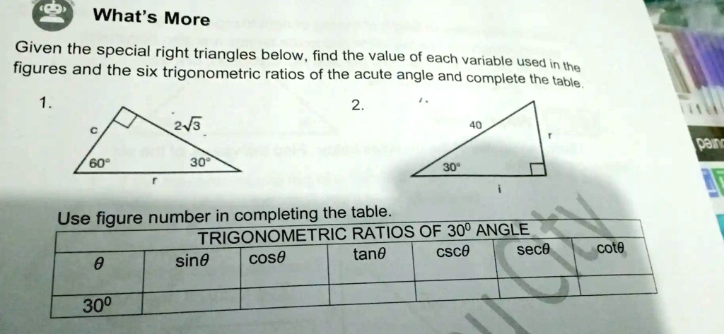 What's More Given the special right triangles below, find the value of ...