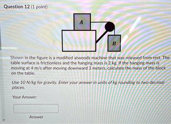SOLVED: Question 12 (1 point) Shown in the figure is a modified Atwood ...