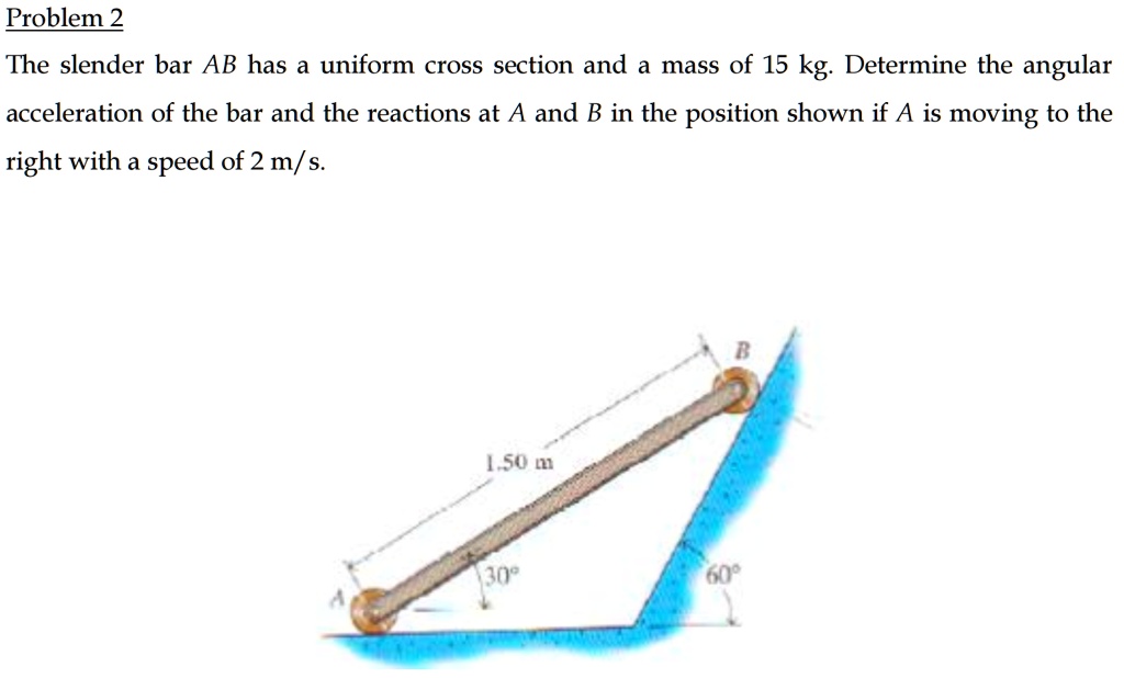SOLVED: Problem 2 The slender bar AB has a uniform cross section and a mass of 15 kg. Determine ...