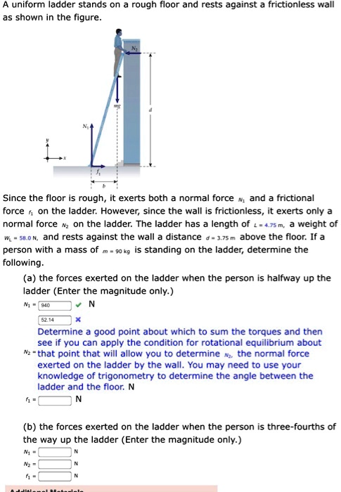 SOLVED: uniform ladder stands on rough floor and rests against frictionless wall as shown in the ...