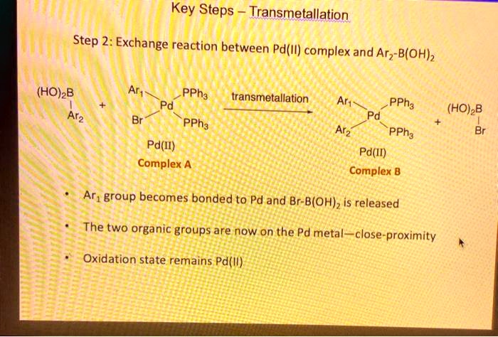 SOLVED: Key Steps Transmetallation Step 2: Exchange reaction between Pd ...