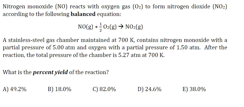 nitrogen monoxide no reacts with oxygen gas 02 to form nitrogen dioxide noz according to the ...